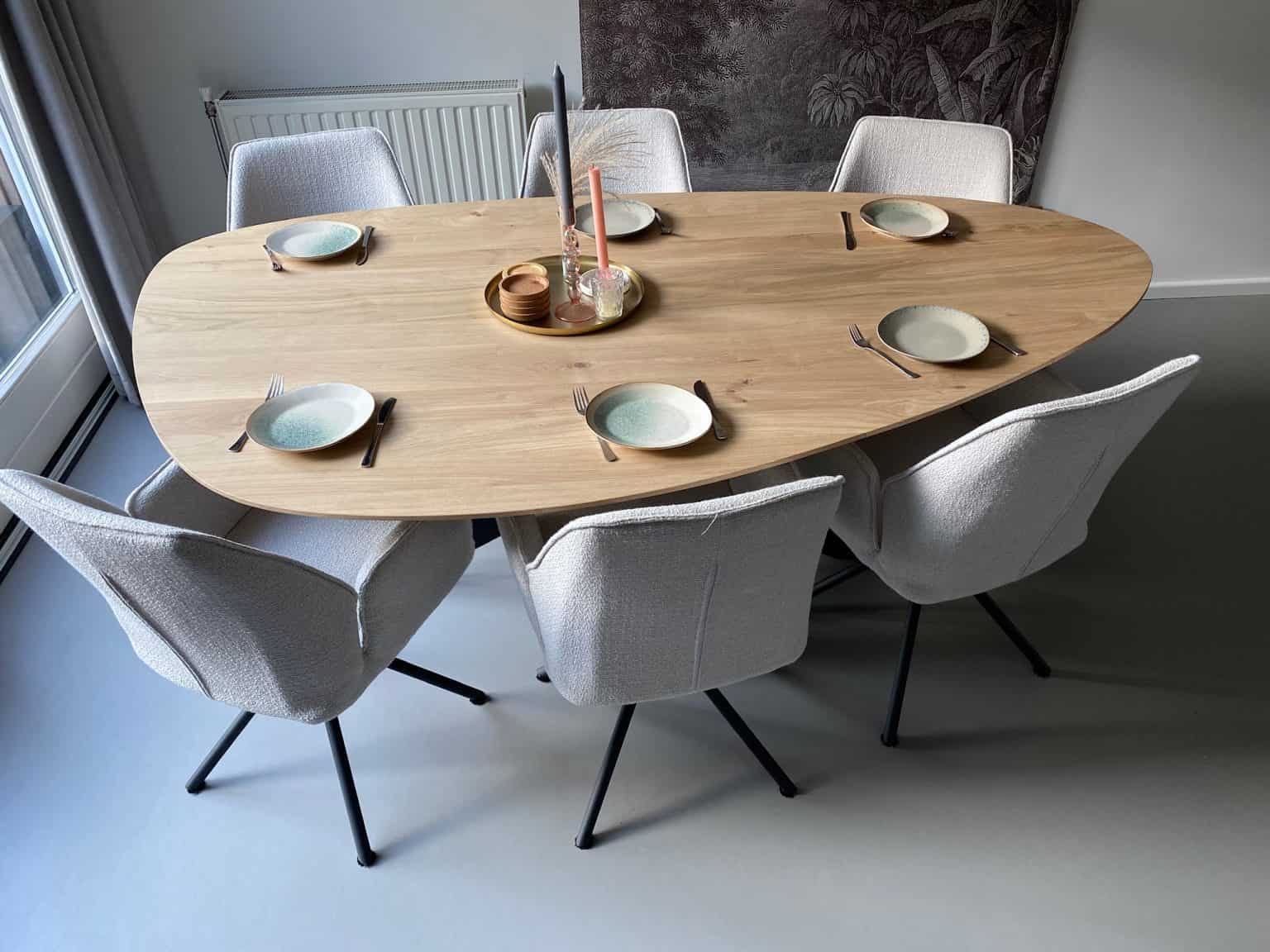 Eiken Eettafel Kiezel Vorm + Matrix Poot - Lok Living